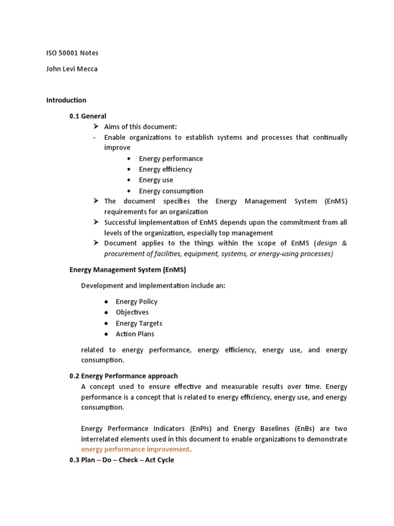 ISO 50001 Notes | PDF | Efficient Energy Use | Energy Conservation