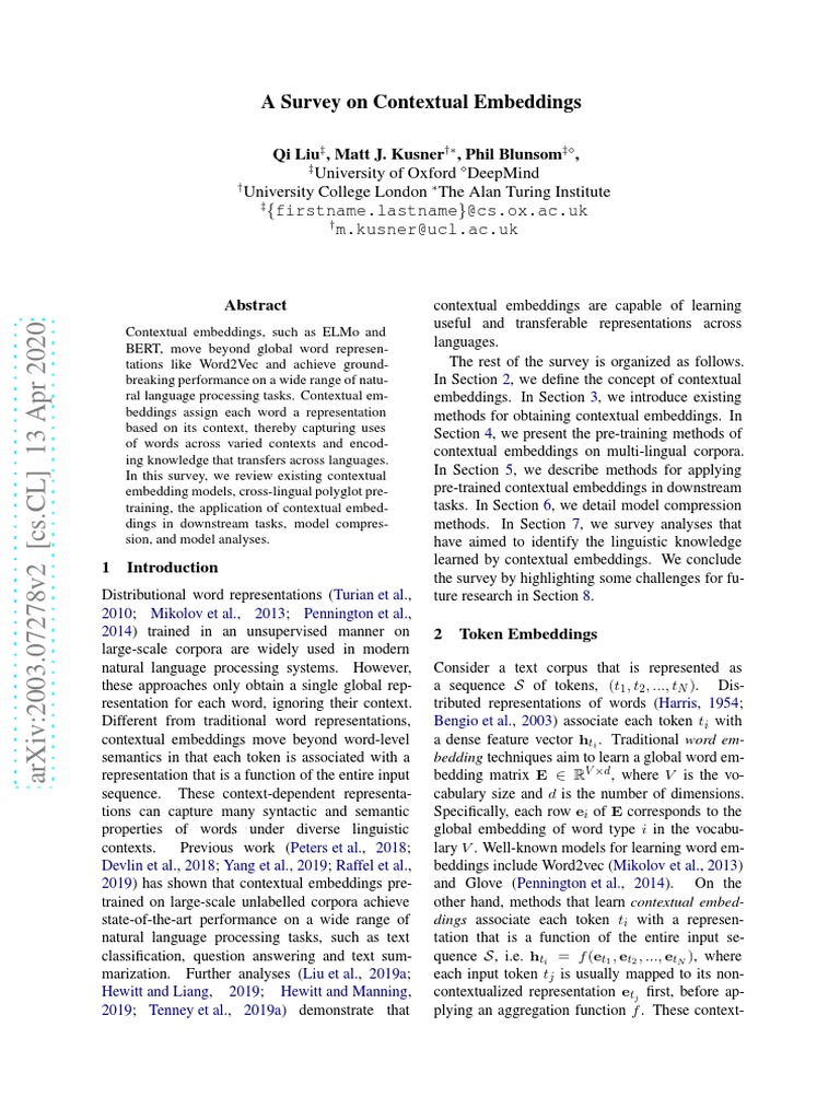 A Survey On Contextual Embeddings Pdf 