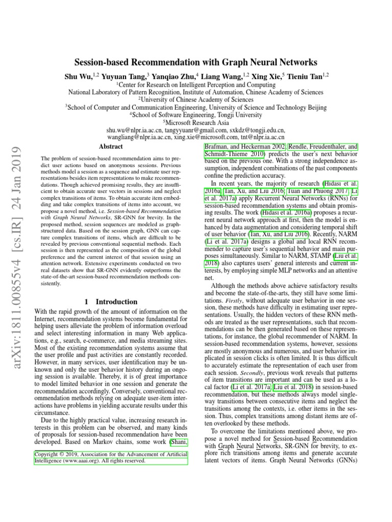 Session-based Recommendation with Graph Neural Networks | PDF