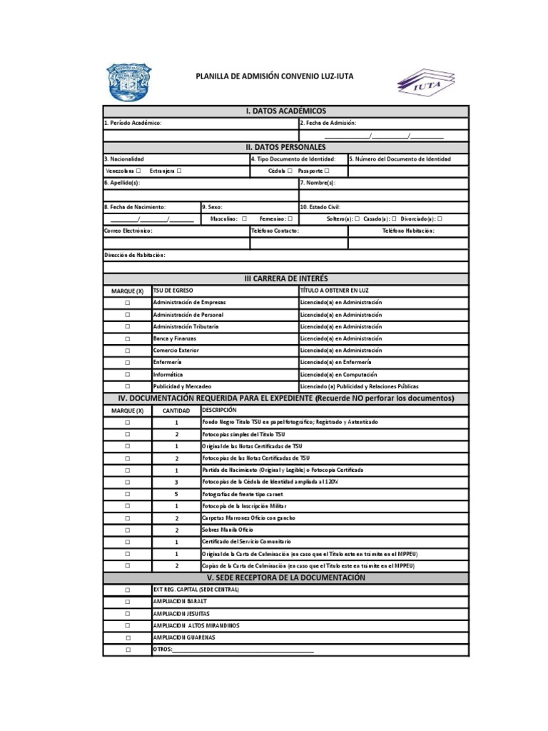 Iuta Planilla Admision Licenciaturas | PDF | Gobierno y personalidad