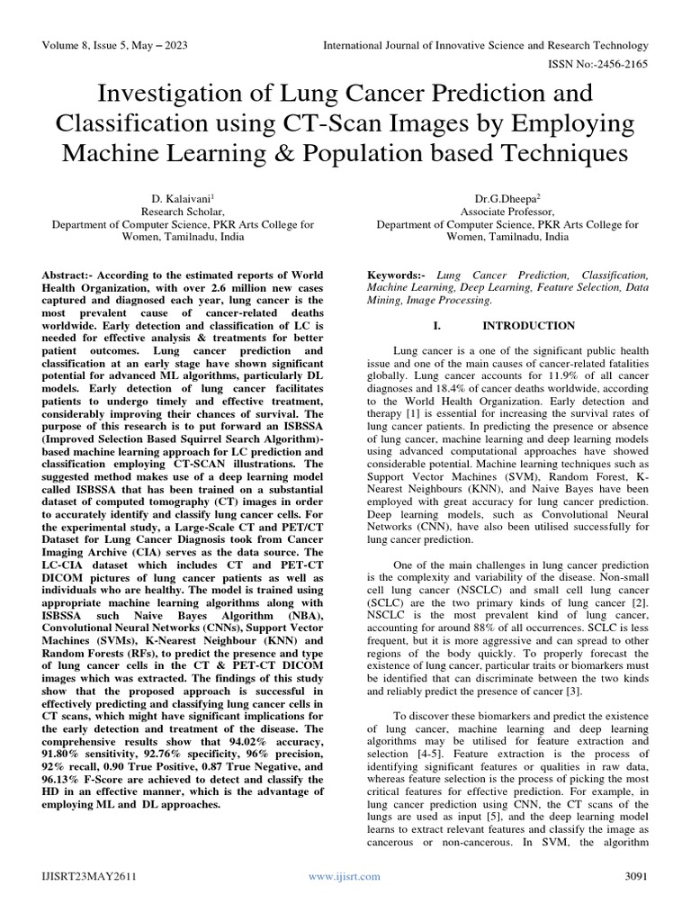 Investigation of Lung Cancer Prediction and Classification using CT ...