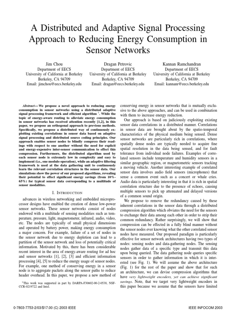 A Distributed And Adaptive Signal Processing Approach To Reducing Energy Consumption In Sensor