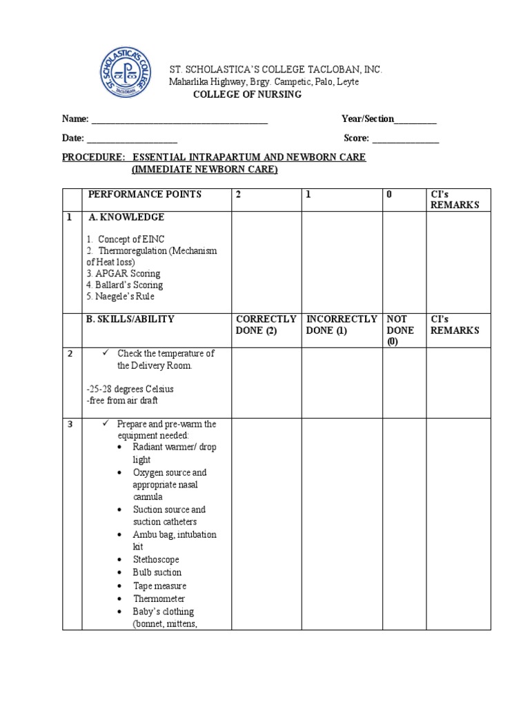 Einc Newborn Care Checklist | PDF | Breastfeeding | Health Care