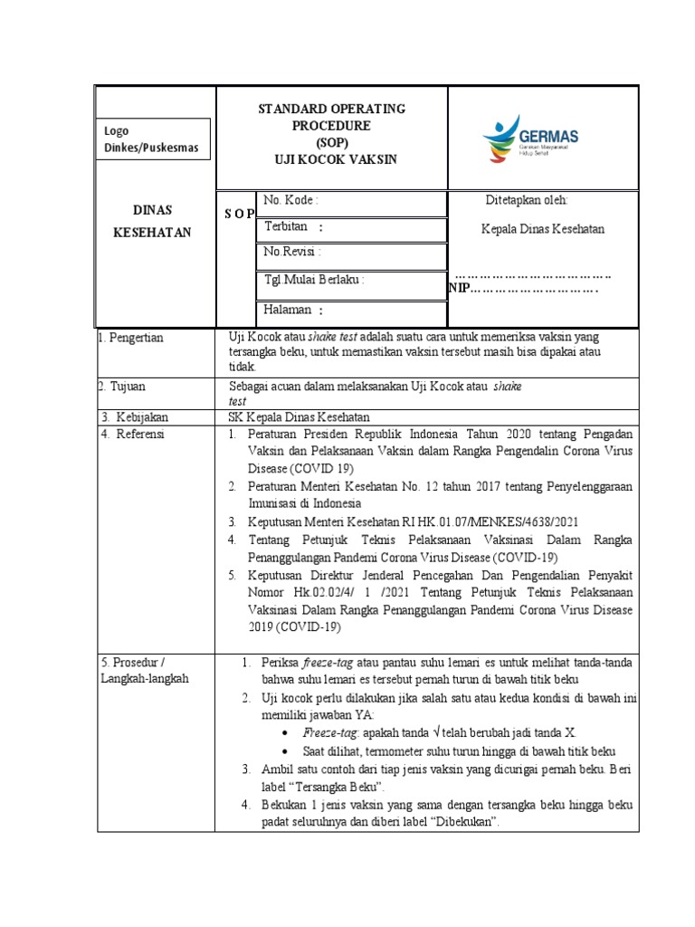 SOP Uji Kocok Vaksin | PDF