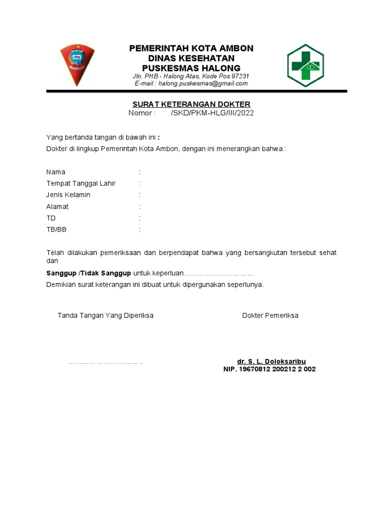 Form Surat Keterangan Dokter | PDF