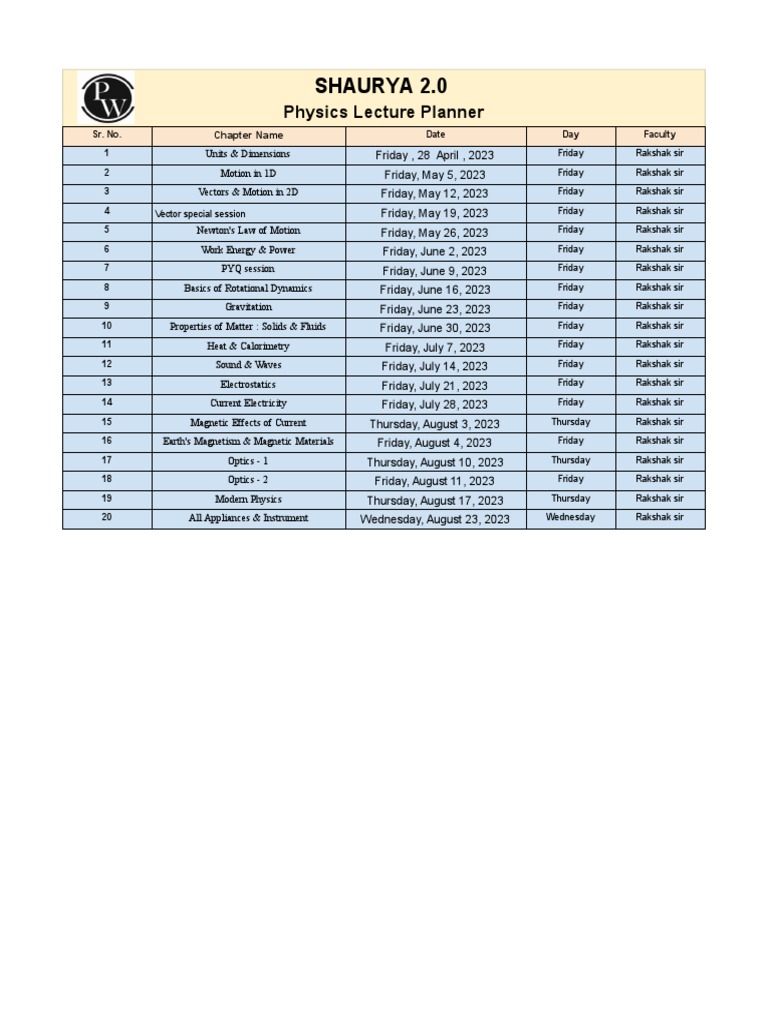 Planner (Physics) __ PDF Only (1) | PDF