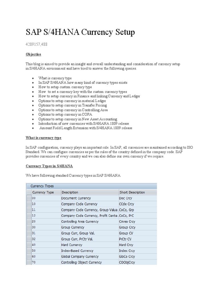 SAP S4HANA - Currency Setup | PDF | Currency | Valuation (Finance)