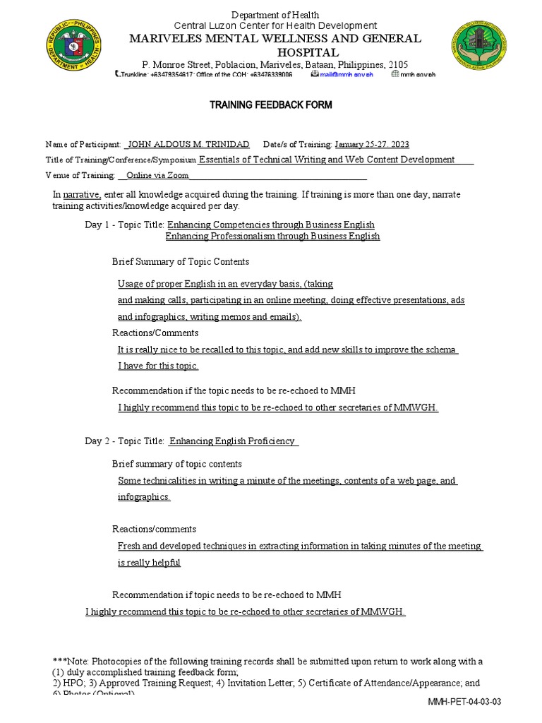 Trinidad. Feedback Form | PDF | Cognitive Science | Human Communication