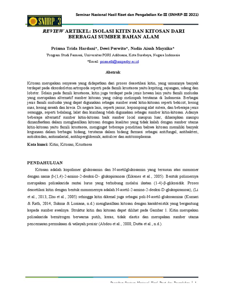 Admin1, Template SNHRP Penelitian Prisma REVIEW ARTIKEL ISOLASI KITIN DAN KITOSAN DARI BERBAGAI ...