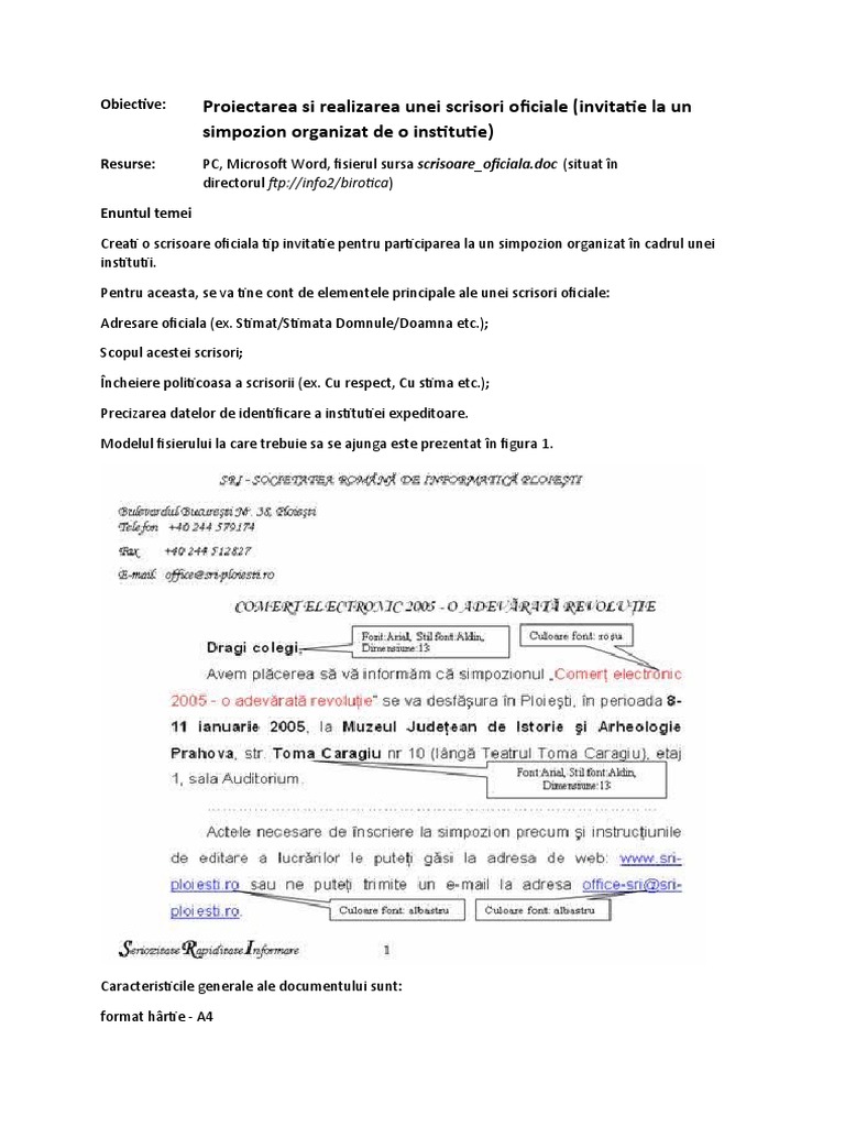 Model Scrisoare Oficiala | PDF