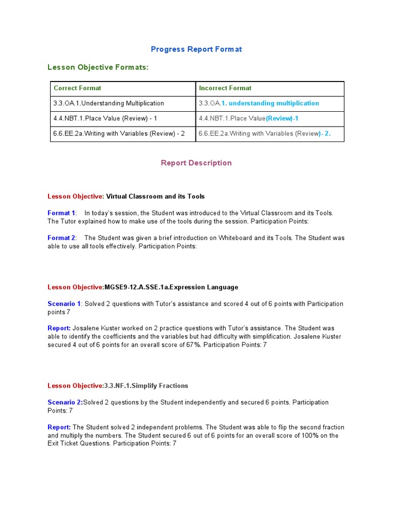 Progress Report Templates | PDF | Multiplication | Communication