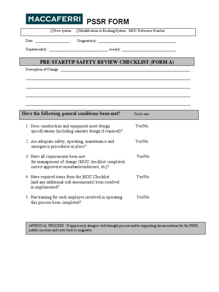 PSSR Short Form A | PDF | Valve | Pipe (Fluid Conveyance)