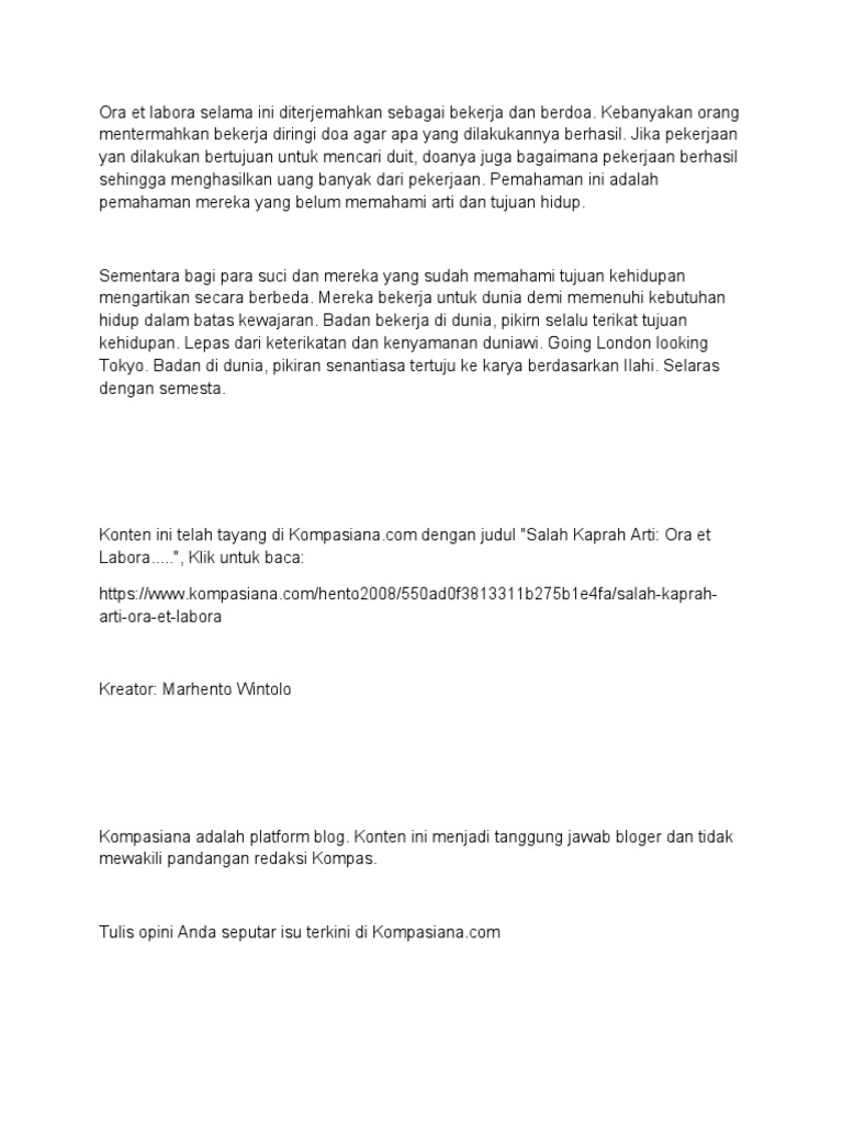Ora Et Labora Selama Ini Diterjemahkan Sebagai Bekerja Dan Berdoa | PDF