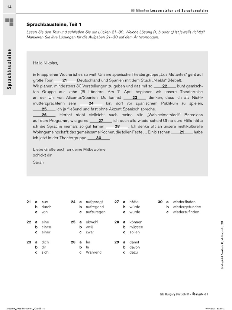 Sprachbausteine 1 | PDF