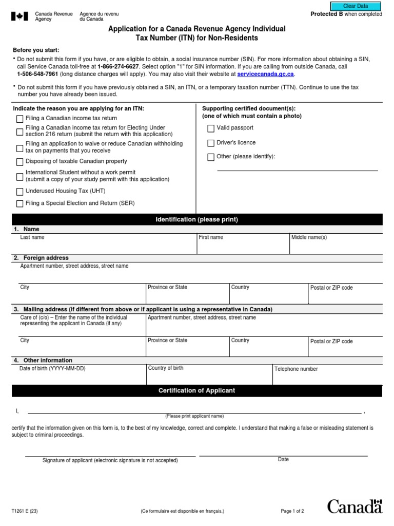 t1261 Fill 23e | PDF | Identity Document | Taxes