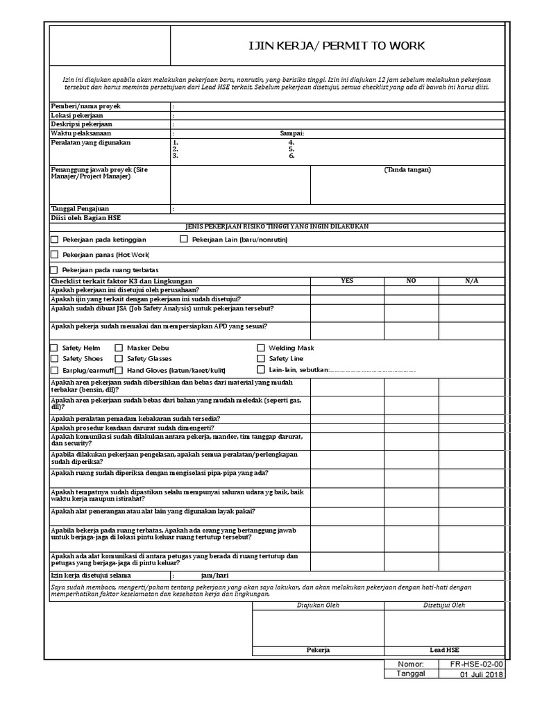 Form Kosong Ijin Kerja | PDF