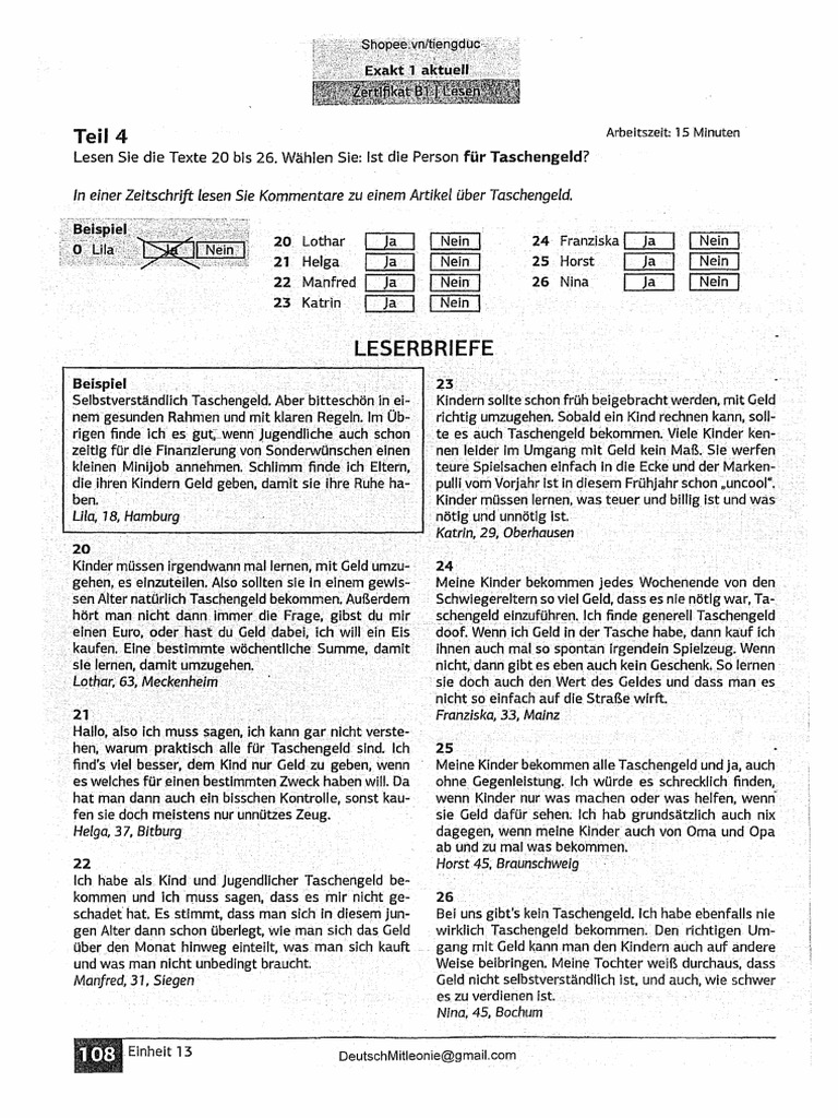 Lesen B1 Taschengeld | PDF