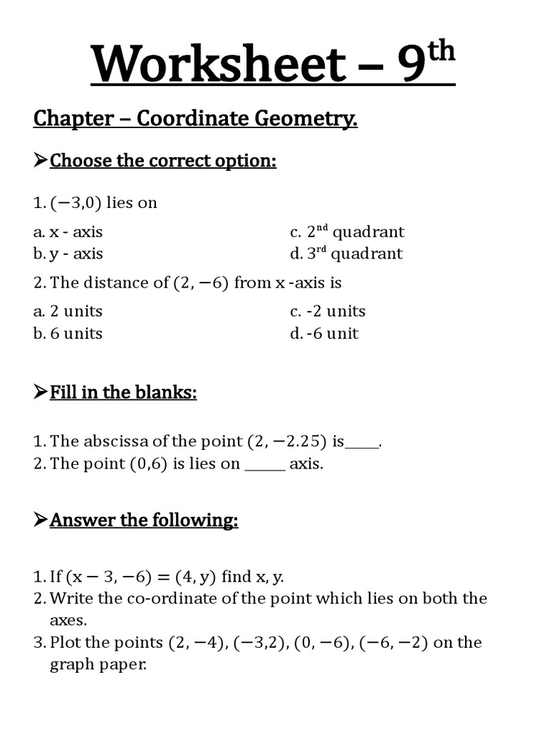 Worksheet - 9: Chapter - Coordinate Geometry | PDF