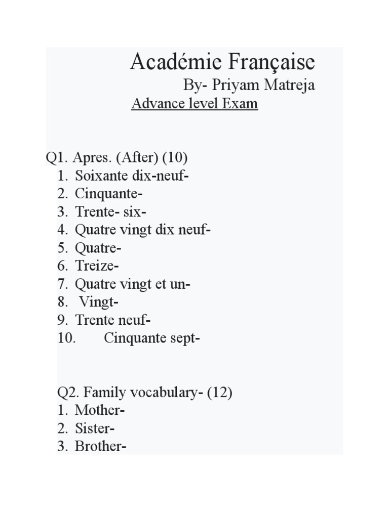 Examen de niveau avancé en français | PDF | Maison et jardin