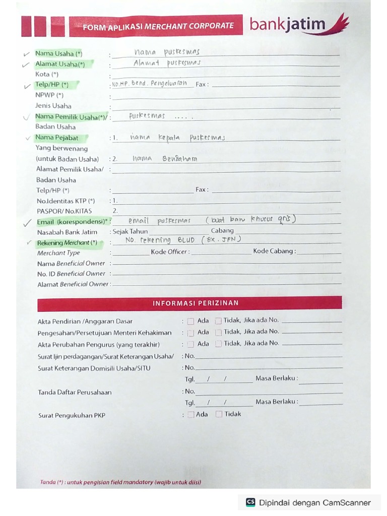 Form Aplikasi Merchant Corporate | PDF