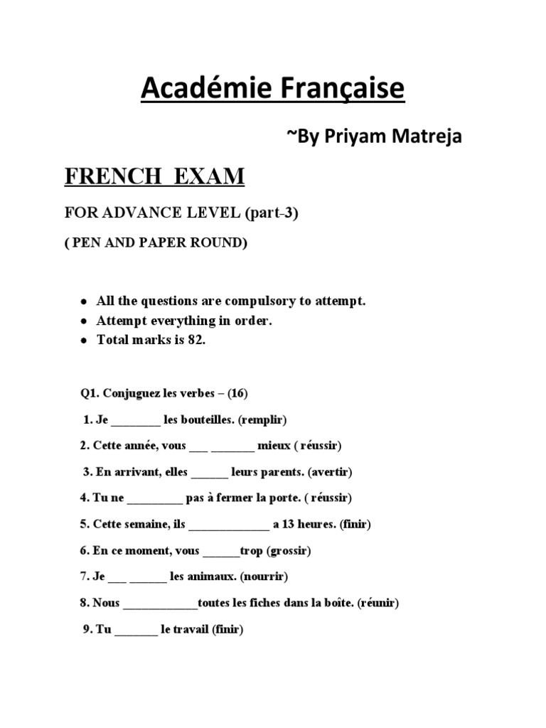 Examen de français niveau avancé | PDF