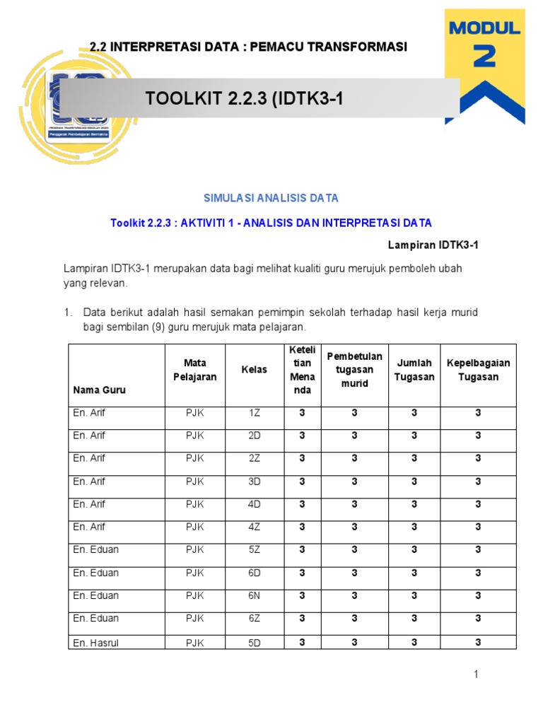 Toolkit 2.2.3 - Simulasi Analisis Data PJK | PDF