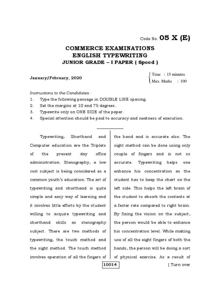 05 X - E - English Typewriting Junior 1st Paper | PDF | Shorthand ...