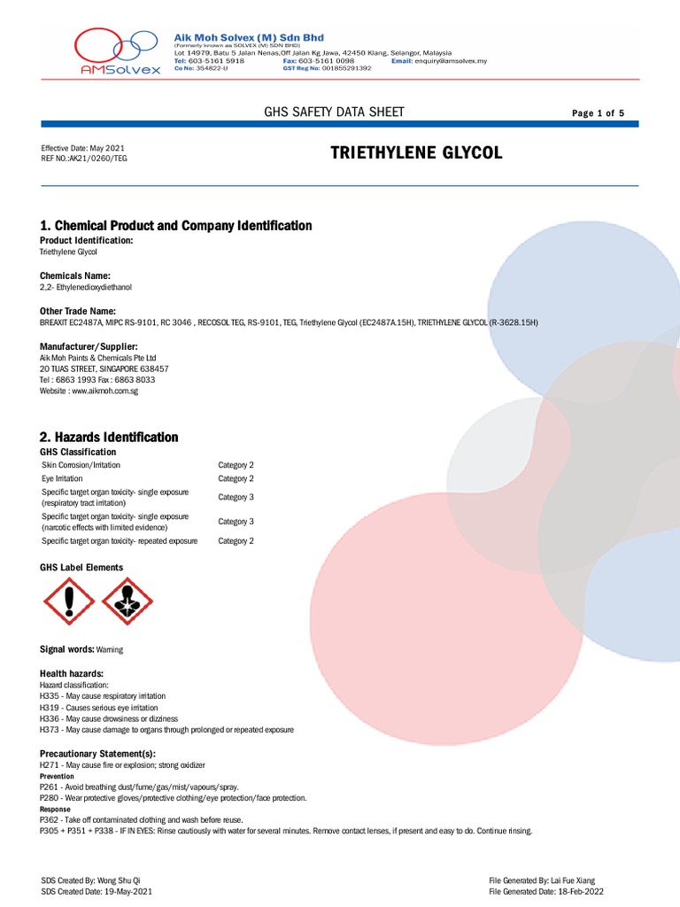 9SDS - Triethylene - Glycol - 230531 - 112558 | PDF | Toxicity | Personal Protective Equipment