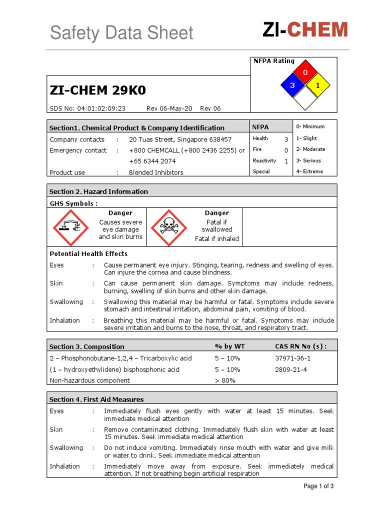 Zi-Chem 29K0 SDS | PDF | Personal Protective Equipment | Physical Sciences