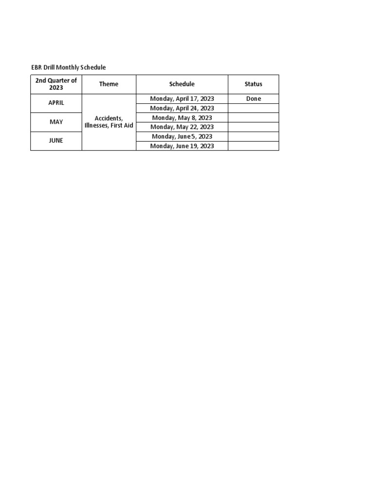 EBR Drill Schedule Q2 2023 | PDF
