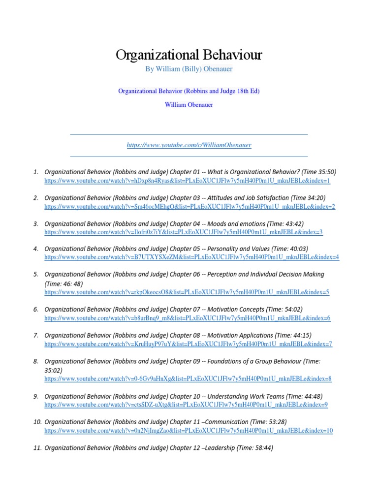 Organizational Behavior Course Videos | PDF | Organizational Behavior | Behavior