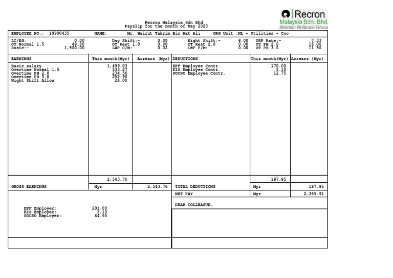 Payslip 202305 | PDF