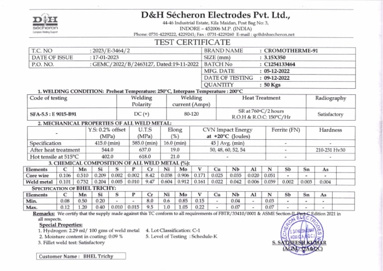 S6cheron Electrodes PVT.: Certificate | PDF | Welding | Construction