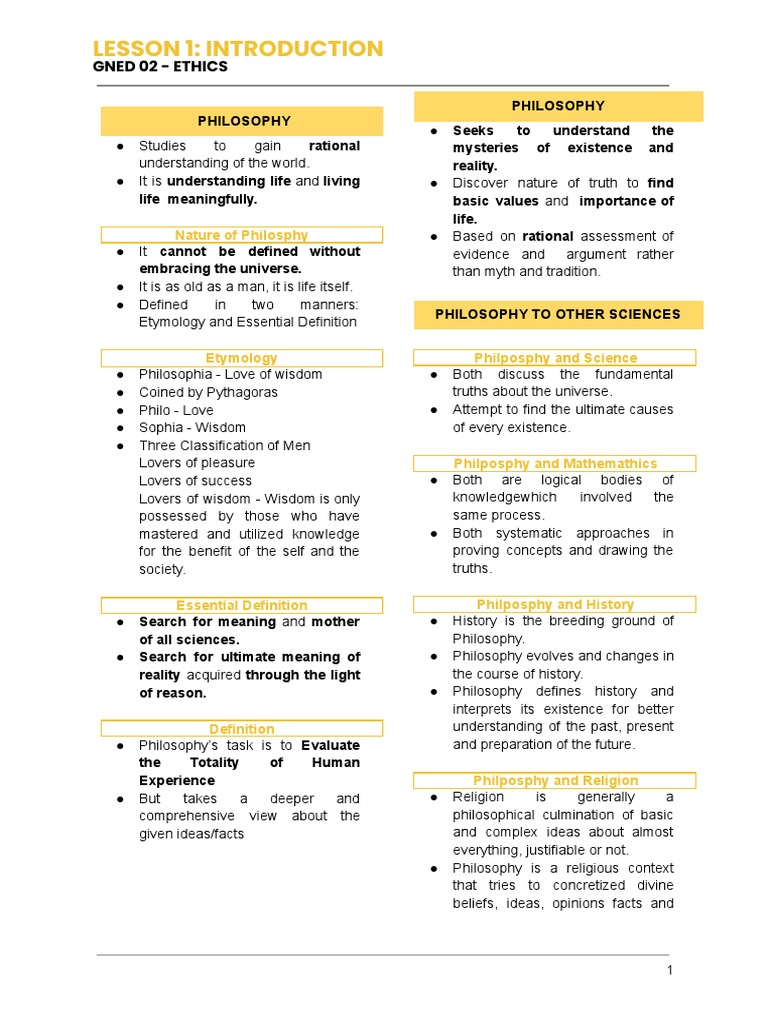 Lesson 1: Introduction: Gned 02 - Ethics | PDF | Morality | Reason