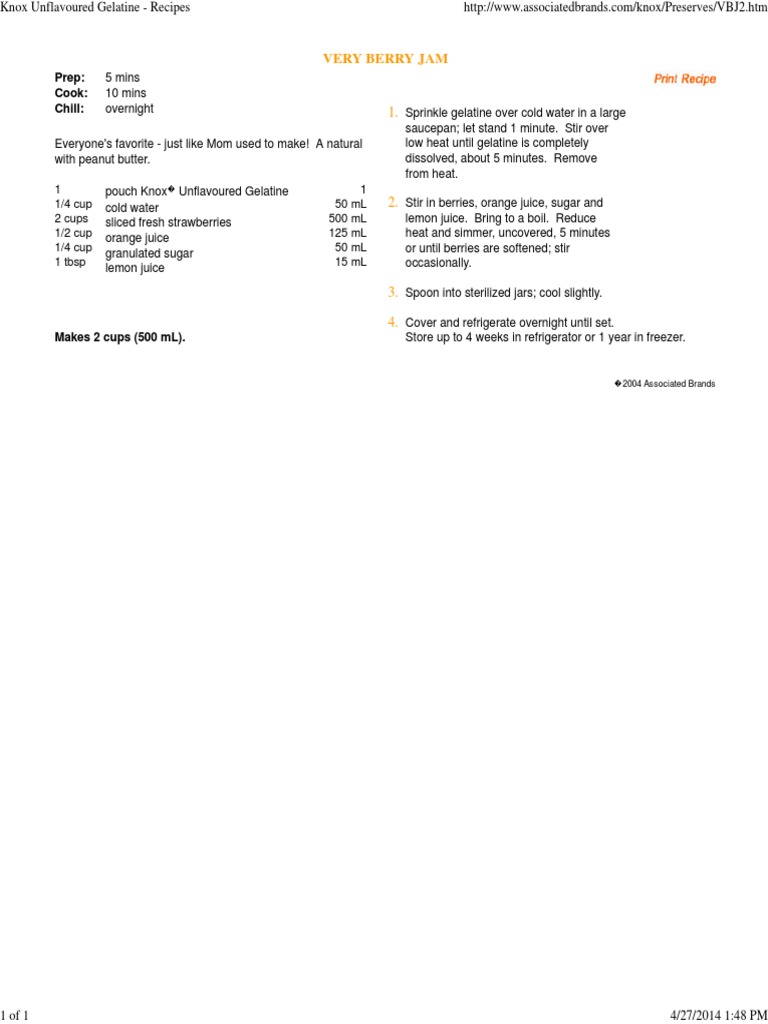 Knox Unflavoured Gelatine - Recipes | PDF