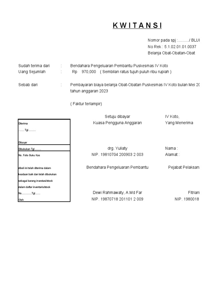 Contoh Kwitansi Belanja Obat | PDF