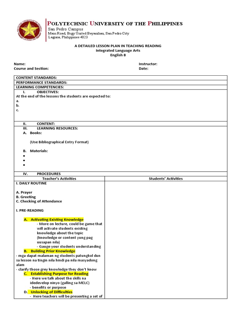 A-Detailed-Lesson-Plan-In-Teaching-Reading Sample | PDF | Reading ...