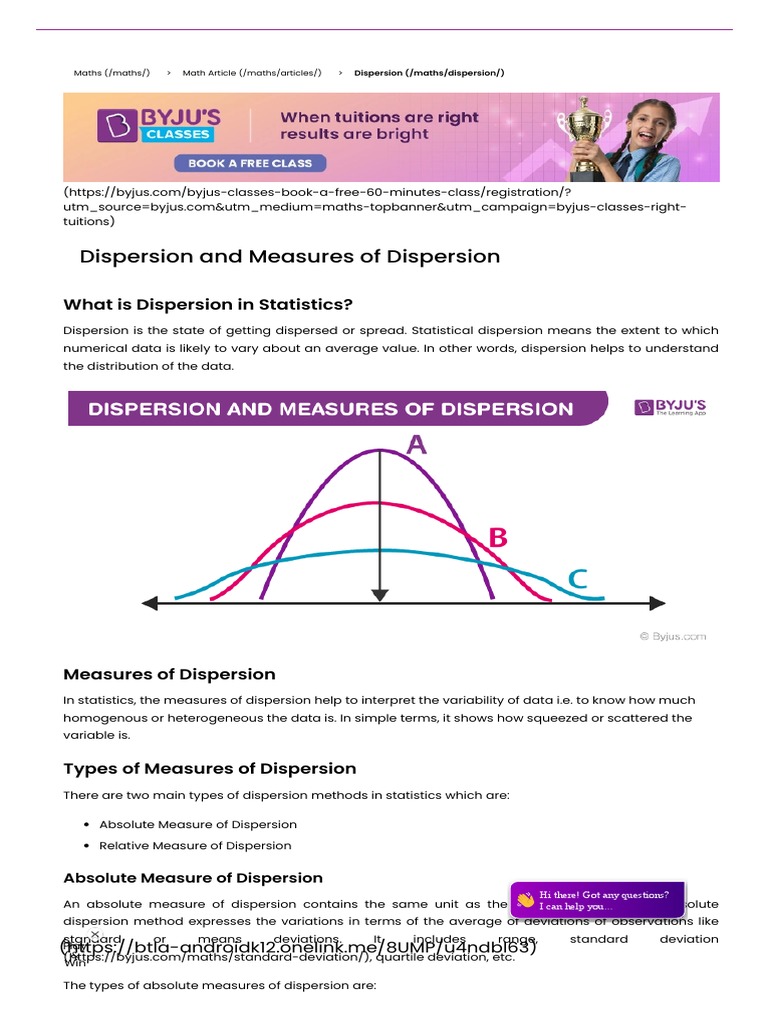 Measures of Dispersion in Statistics (Definition & Types) | PDF | Statistical Dispersion ...
