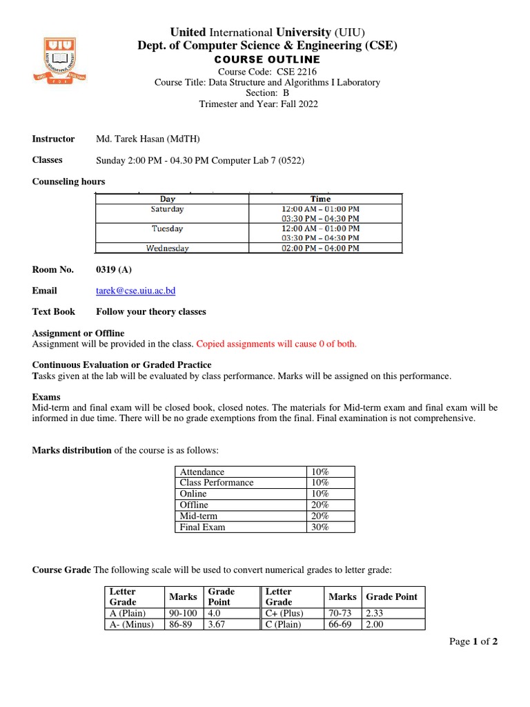 CSE 2216 Course Outline | PDF
