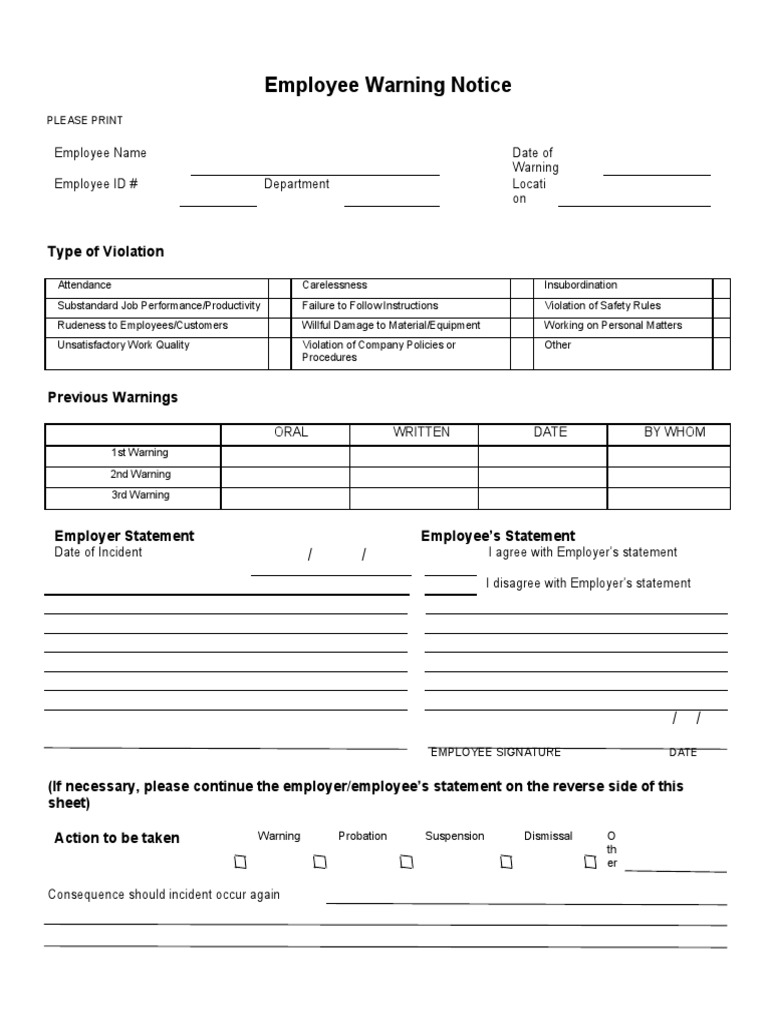 Employee Warning Notice Template | PDF | Employment | Business