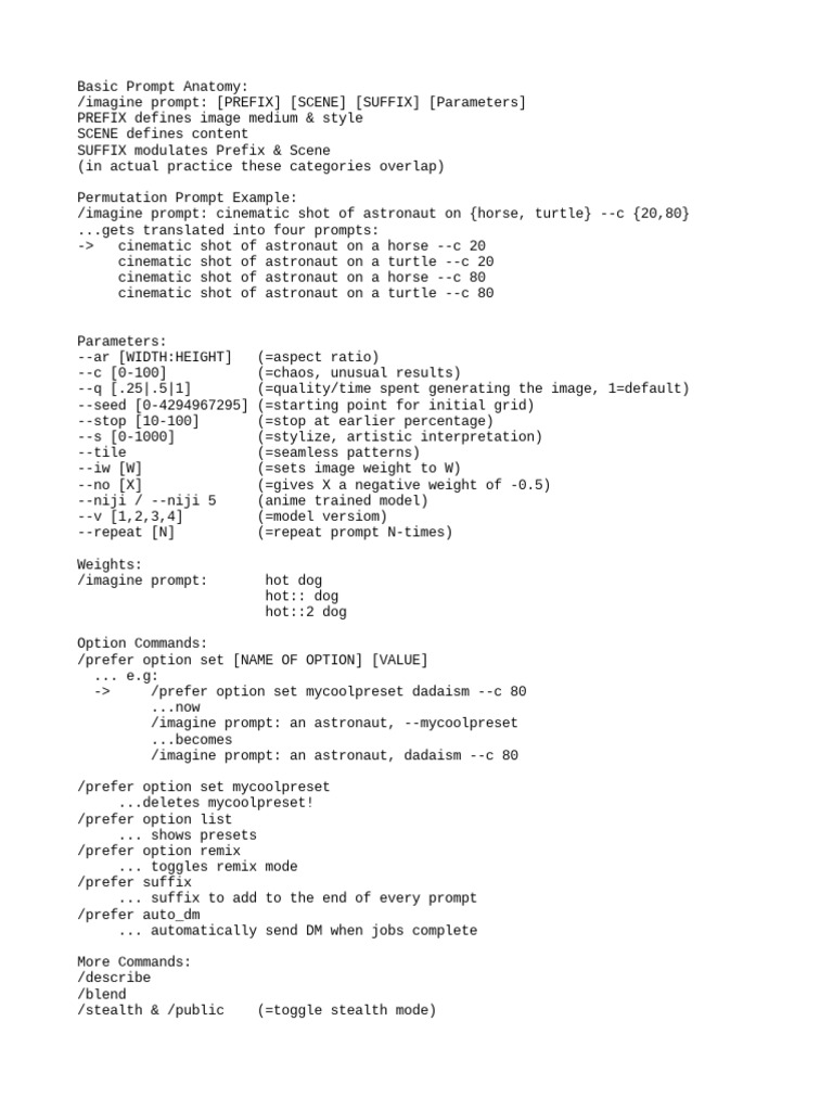 The Midjourney Cheat Sheet (V5) | PDF