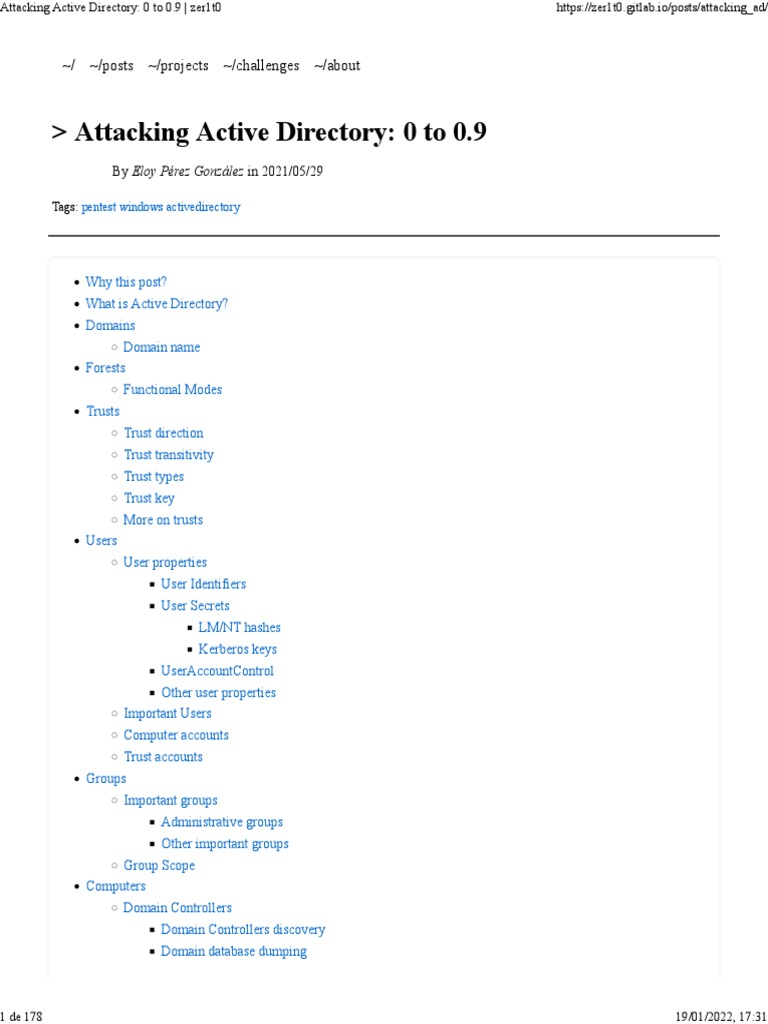 Attacking Active Directory 0 To 0.9 Zer1t0 | PDF | Active Directory | Password