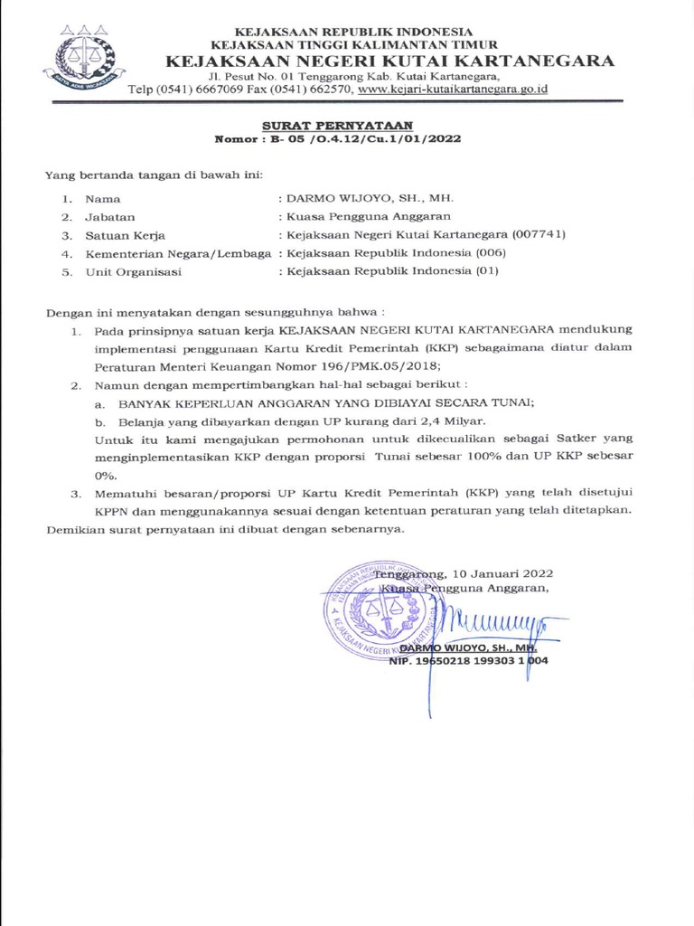 Surat Pernyataan Dikecualikan KKP | PDF