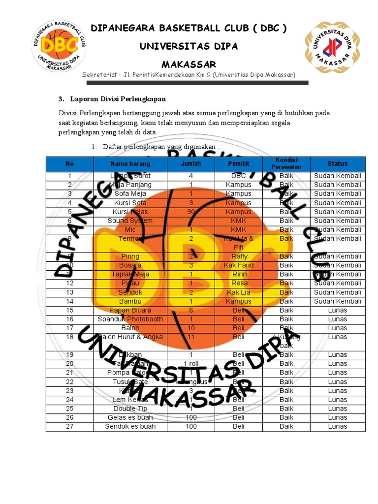 Laporan Perlengkapan DBC | PDF