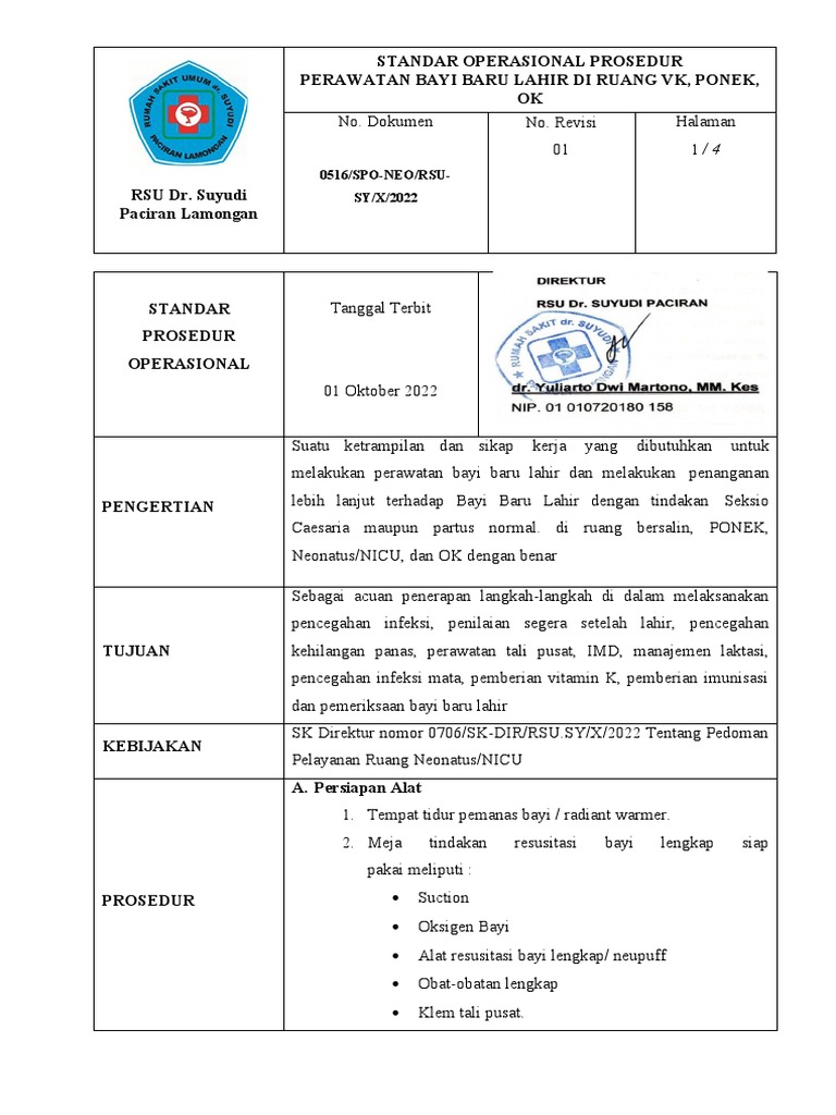 0516 Sop Perawatan BBL Di Ruang VK, Ponek, Ok | PDF | Pengembangan Diri ...