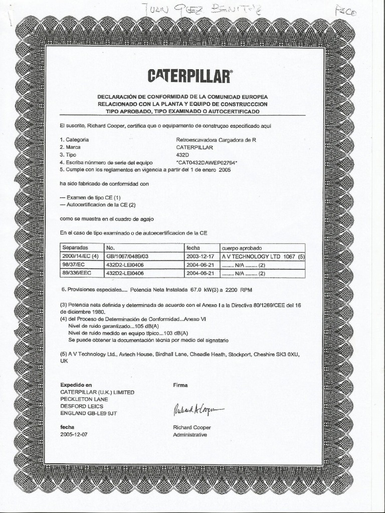 Declaración Conformidad CE CATERPILLAR 23 | PDF