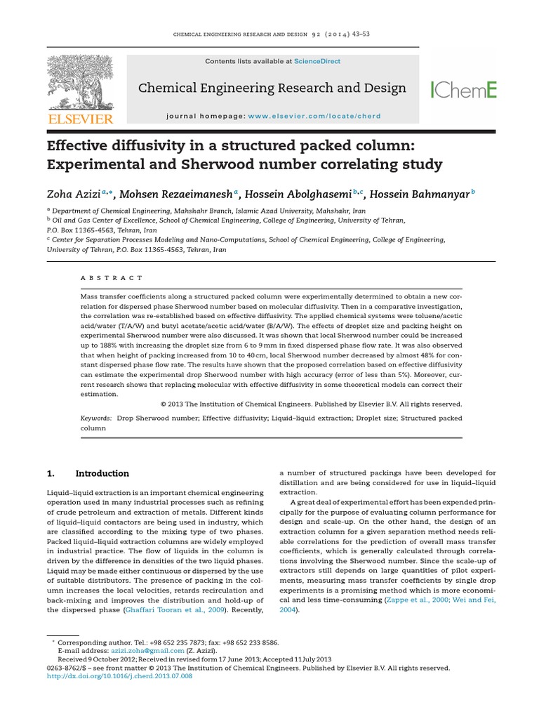 Effective diffusivity in a structured packed column | PDF | Liquids ...