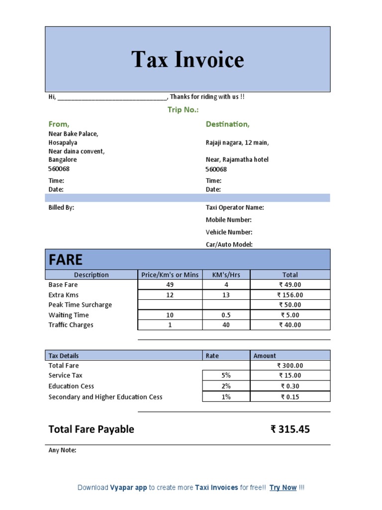 Ola Taxi Invoice Format Guide | PDF