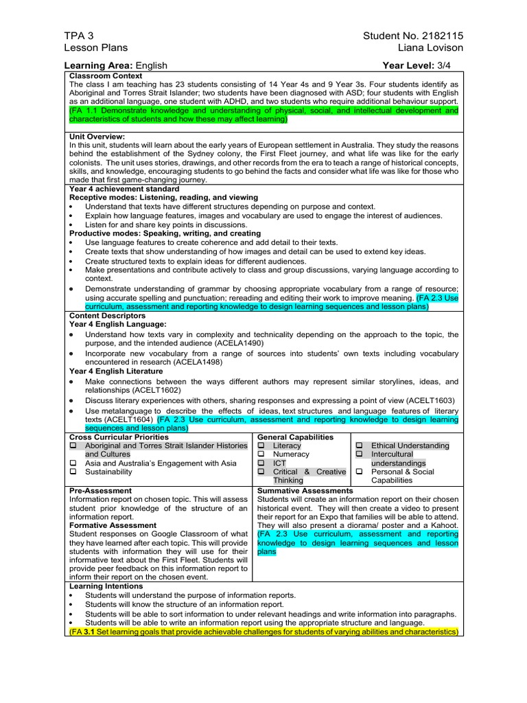 Tpa 3 Lesson Plans | PDF