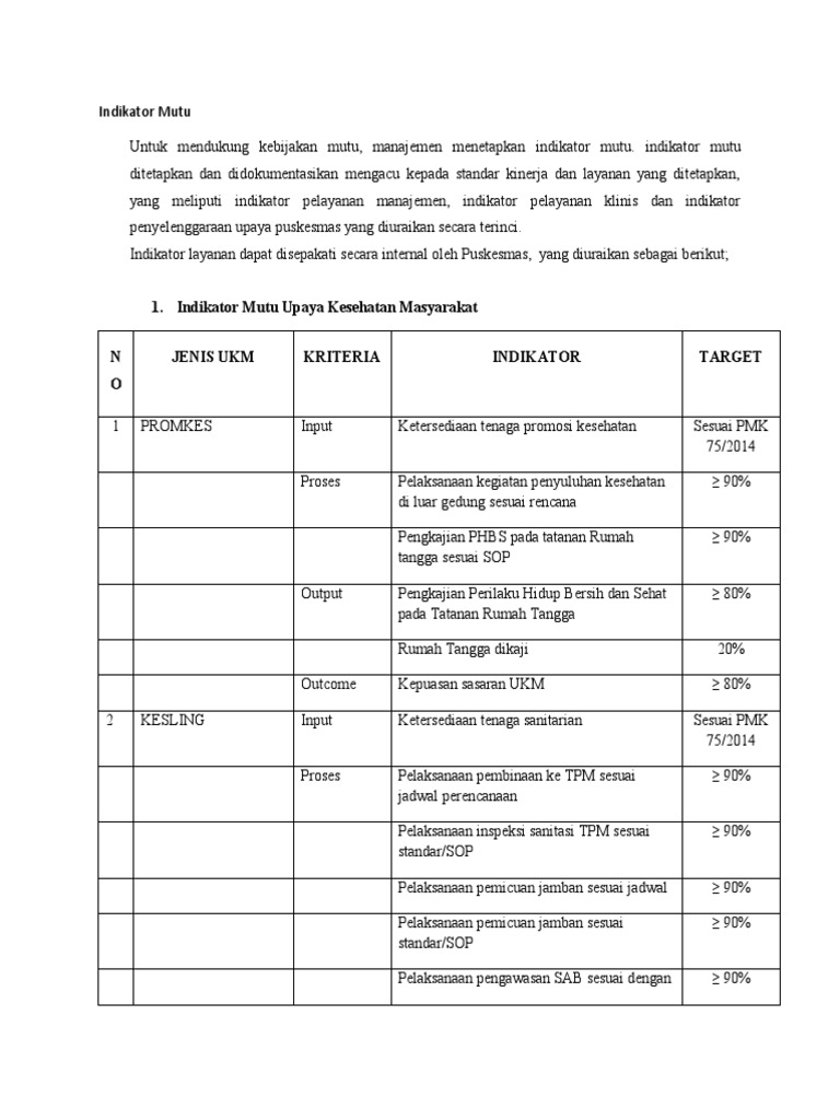 Indikator Mutu Puskesmas | PDF
